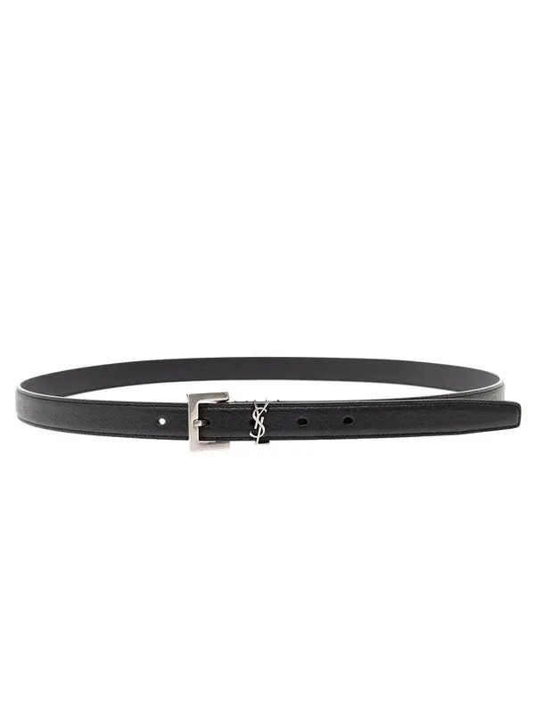 Saint Laurent Leather Belt With Silver Metal Buckle