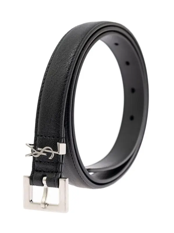 Saint Laurent Leather Belt With Silver Metal Buckle