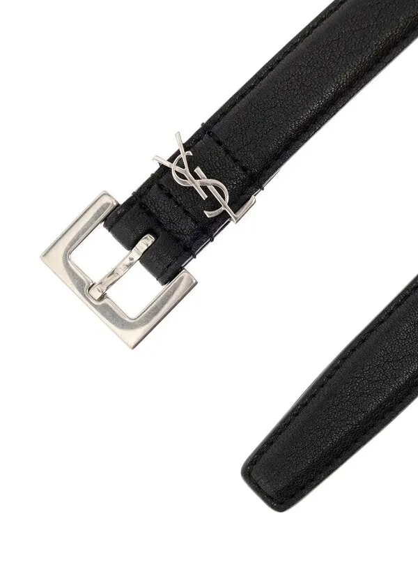 Saint Laurent Leather Belt With Silver Metal Buckle