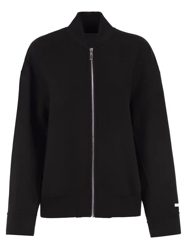 Sportmax Spxondata Virgin Wool Bomber Jacket With Ribbed Knit Details - Black