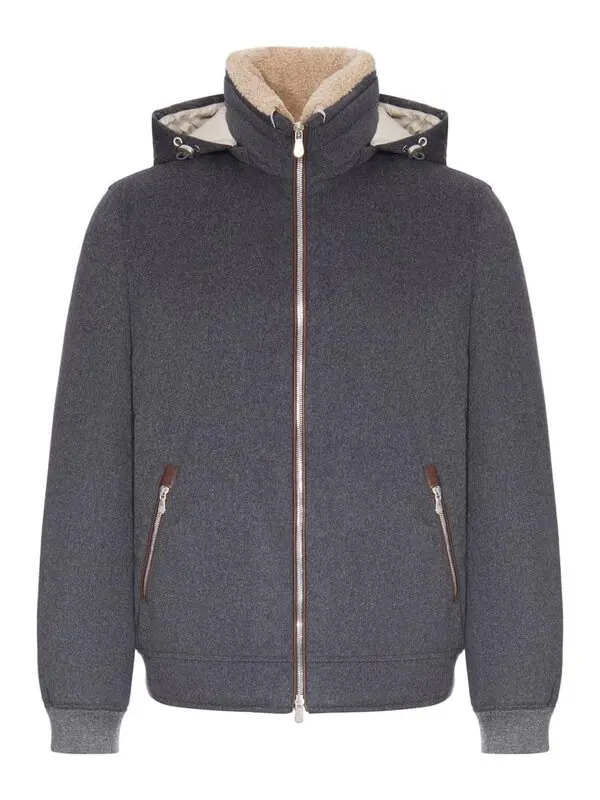 Brunello Cucinelli Hooded Bomber Jacket In Wool And Shearling - Multicolor