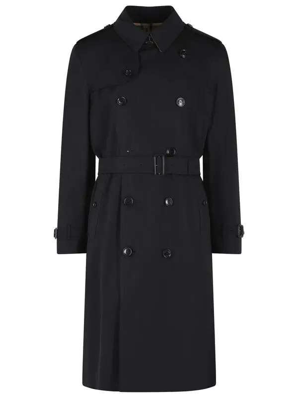 Burberry Long Cotton 'kensington' Trench Coat - Black