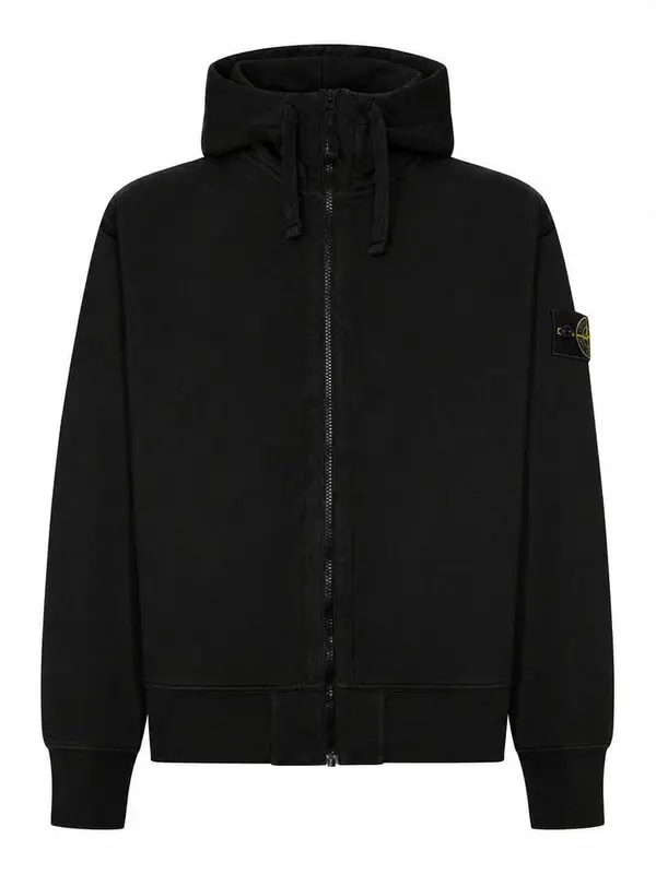 Stone Island Cotton Zip-up Hoodie - Black