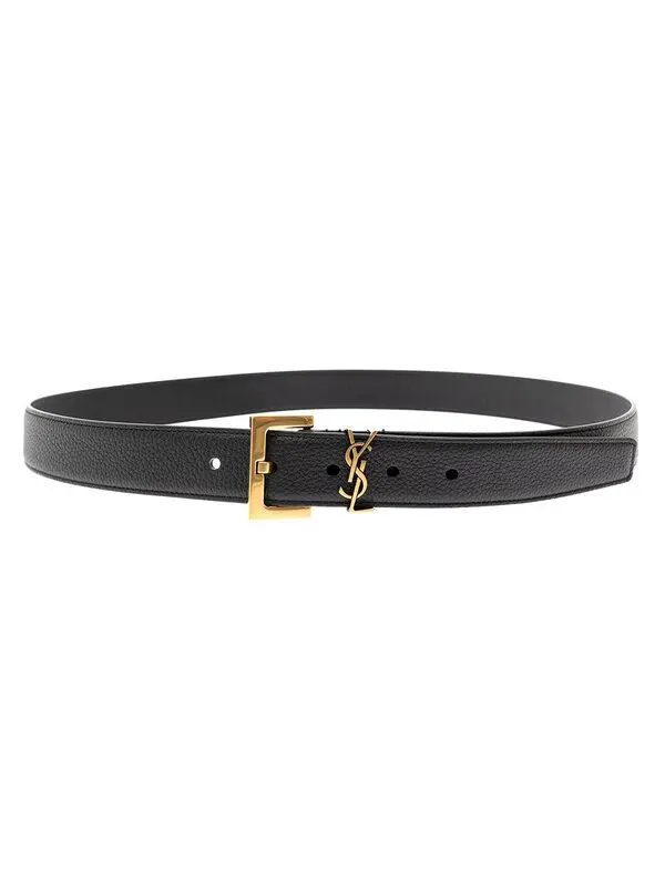 Saint Laurent Soft Leather Belt With Gold Metal Buckle