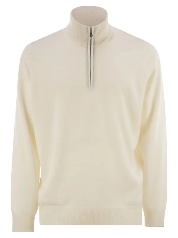 Brunello Cucinelli High-necked Cashmere Sweater With Zip Opening