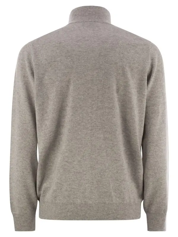 Brunello Cucinelli High-necked Cashmere Cardigan With Zip - Multicolor