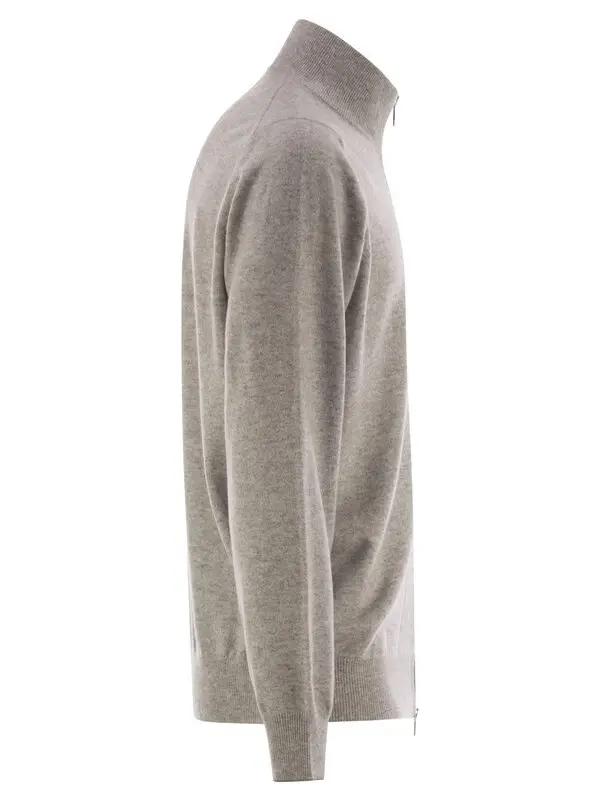 Brunello Cucinelli High-necked Cashmere Cardigan With Zip - Multicolor