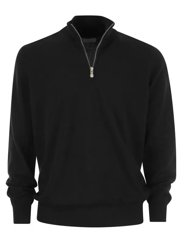 Brunello Cucinelli Cashmere Turtleneck Sweater With Zip - Black