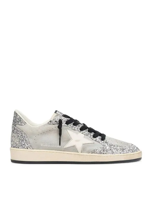 GOLDEN GOOSE Ball-star Suede Sneakers With Glitter Inserts - Silver