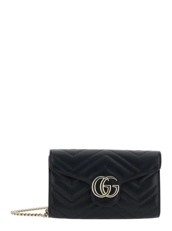 Gucci Mini 'gg Marmont' Bag With Gg Plate On The Front And Chain Strap In Black Leather For - Multicolor