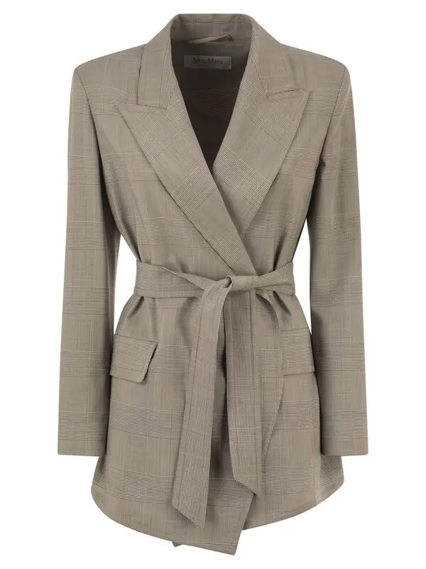 Max Mara Prince Of Wales Tailored Blazer With Belt - Brown