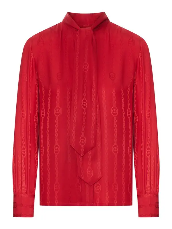 Gucci Jacquard Silk Shirt With Gg Cross Chain - Red