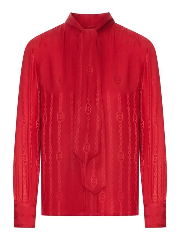Gucci Jacquard Silk Shirt With Gg Cross Chain - Red