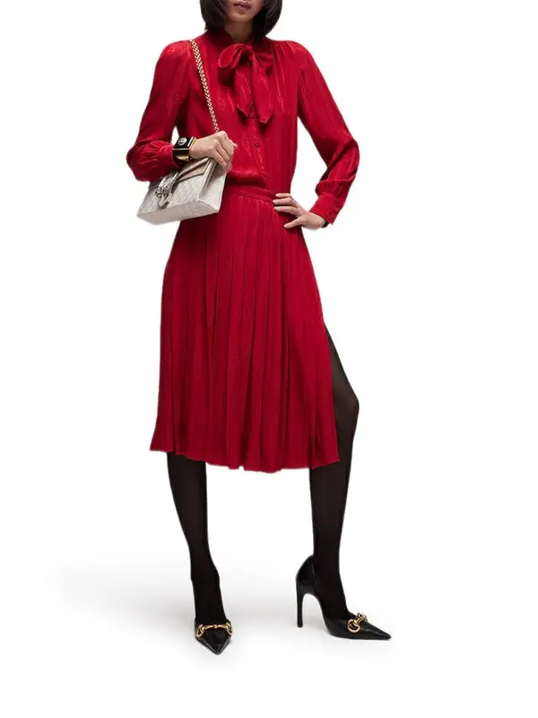 Gucci Jacquard Silk Shirt With Gg Cross Chain - Red