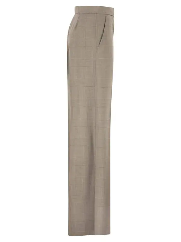 Max Mara Mxmnetto Pure Virgin Wool Prince Of Wales Trousers - Yellow