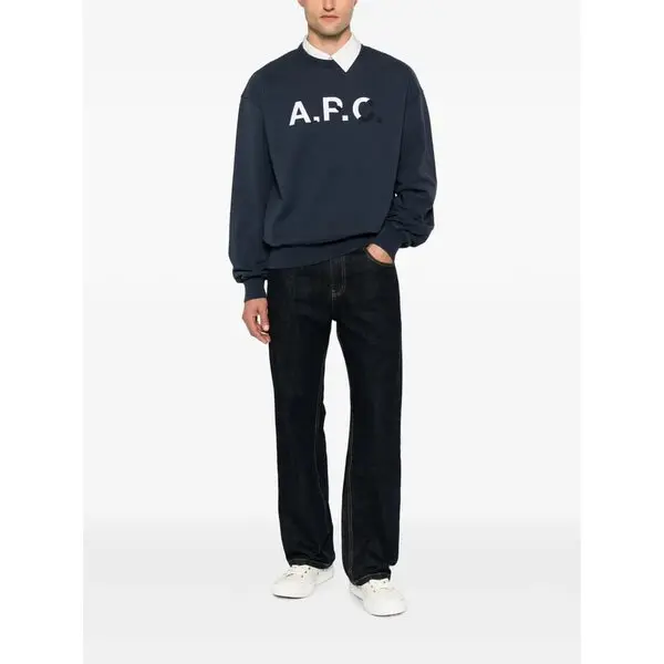 A.p.c. Logo Print Crew Neck Sweatshirt - Blue