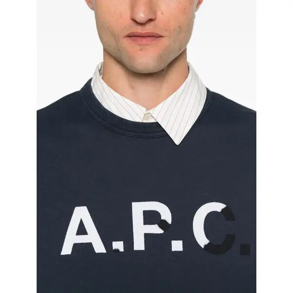 A.p.c. Logo Print Crew Neck Sweatshirt - Blue