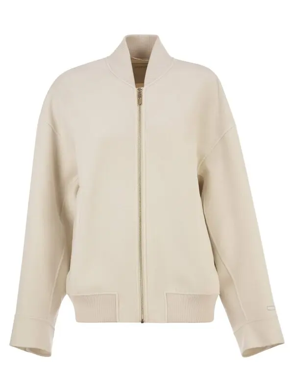 Sportmax Spxondata Virgin Wool Bomber Jacket With Ribbed Knit Details - Cream