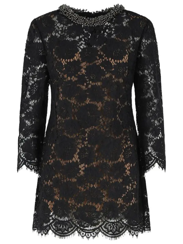 SELF-PORTRAIT Cotton Blend Mini Dress - Black
