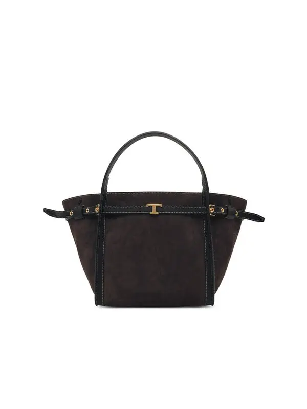 TOD'S T Signature' Dark Suede Shopping Bag - Brown