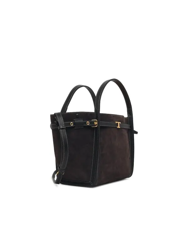 TOD'S T Signature Suede Shopping Bag - Brown