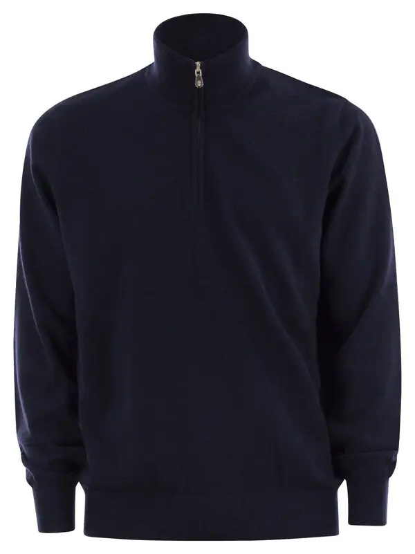 Brunello Cucinelli Cashmere Turtleneck Sweater With Zipper - Blue
