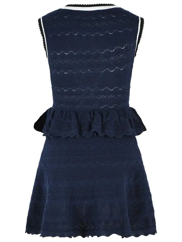 SELF-PORTRAIT Cotton Blend Knit Mini Dress - Blue