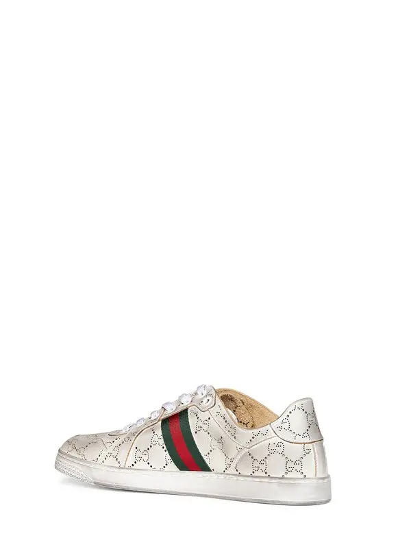 Gucci White Laser-cut Gg Leather Stretch Low-top Sneakers - Multicolor