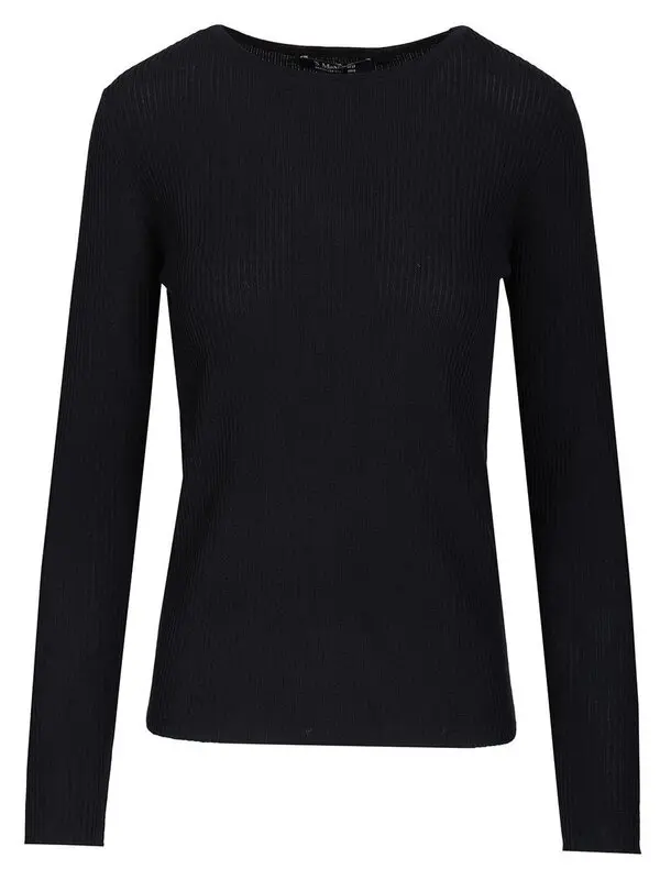 Max Mara Disegno Wool Rib Crewneck Long Sleeve - Blue