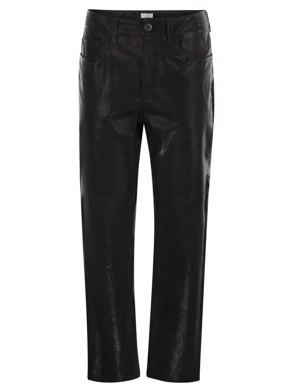 Brunello Cucinelli Wide Five-pocket Trousers In Smooth Nappa Leather - Black