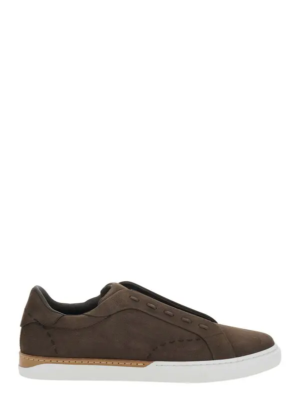 Fendi City' Brown Sneakers With Slip-on Design And Logo Lettering In Leather For - Multicolor