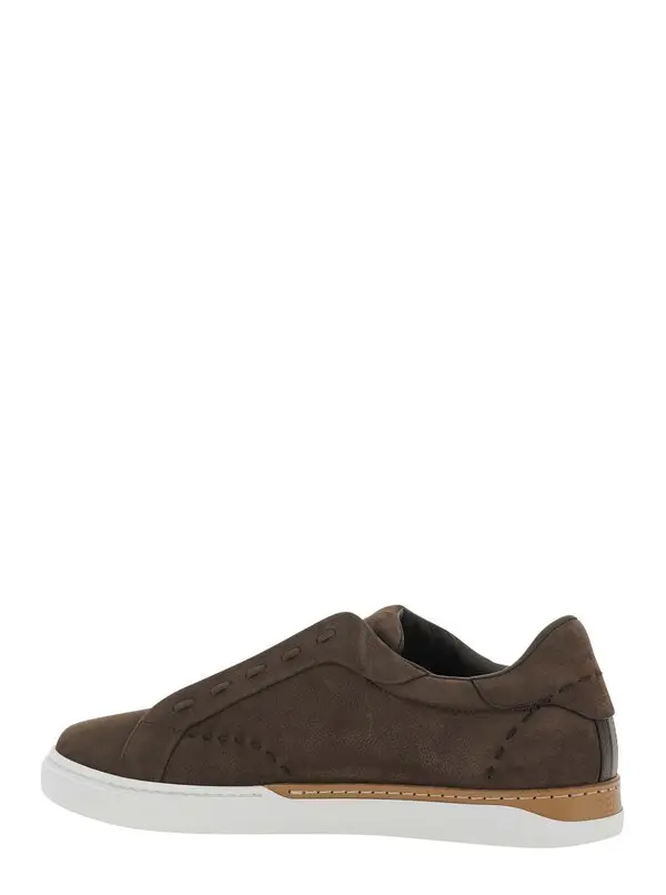 Fendi City' Brown Sneakers With Slip-on Design And Logo Lettering In Leather For - Multicolor