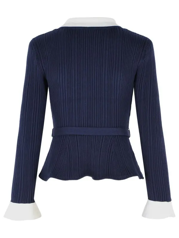 SELF-PORTRAIT Ribbed Cardigan - Blue
