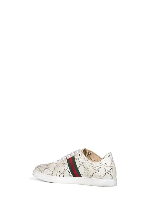 Gucci White Laser-cut Gg Leather Stretch Low-top Sneakers - Multicolor
