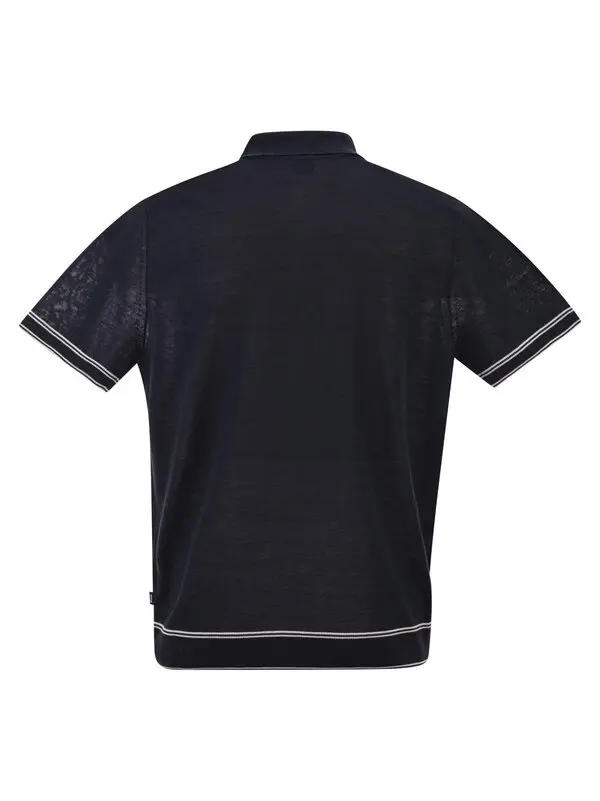 BOSS Linen And Viscose Polo Shirt With Zip And Contrast Trims - Blue