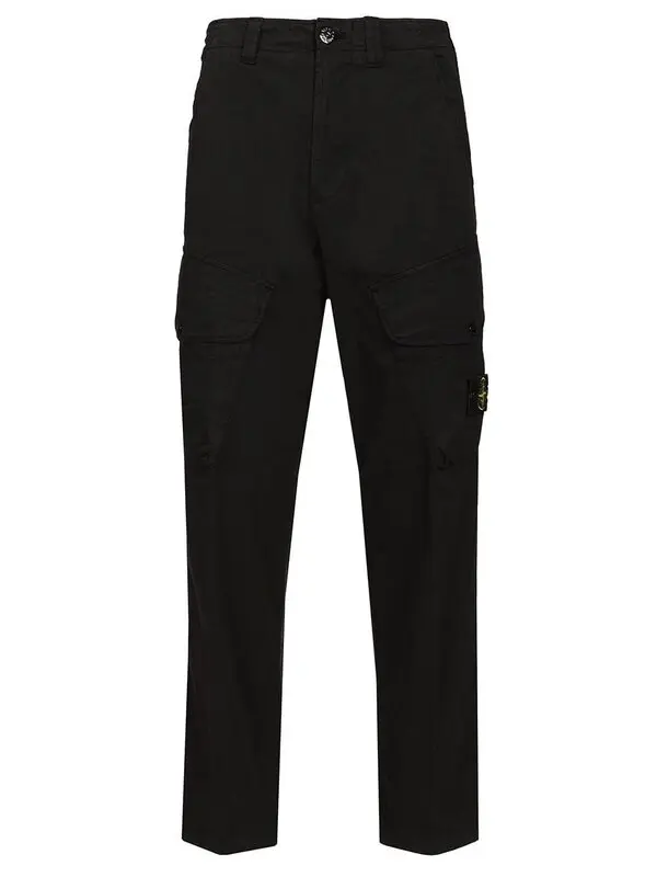 Stone Island Stretch Organic Cotton Twill Cargo Trousers - Black