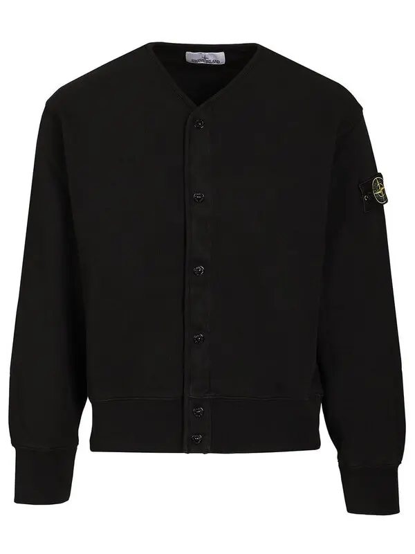 Stone Island Organic Cotton Fleece Cardigan Sweatshirt - Black