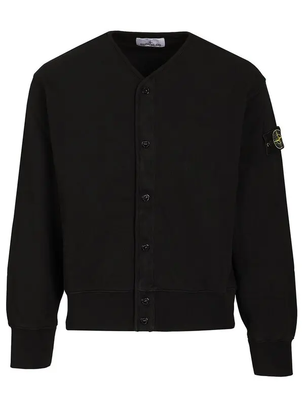 Stone Island Organic Cotton Fleece Cardigan Sweatshirt - Black