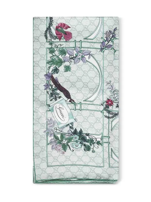 Gucci Green Printed Silk Twill Scarf