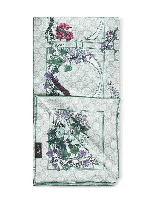 Gucci Green Printed Silk Twill Scarf