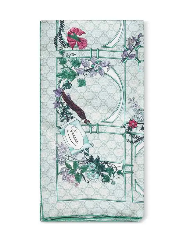 Gucci Green Printed Silk Twill Scarf - Multicolor
