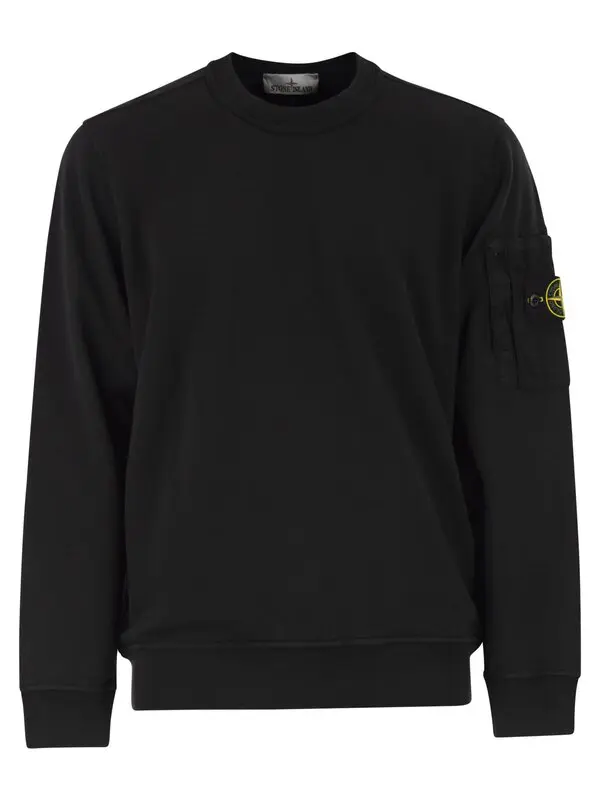 Stone Island Regular Fit Crew Neck Sweatshirt With Seasonal Pocket - Black