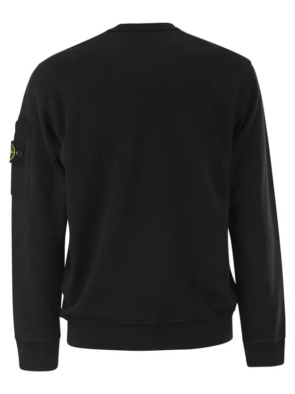 Stone Island Regular Fit Crew Neck Sweatshirt With Seasonal Pocket - Black