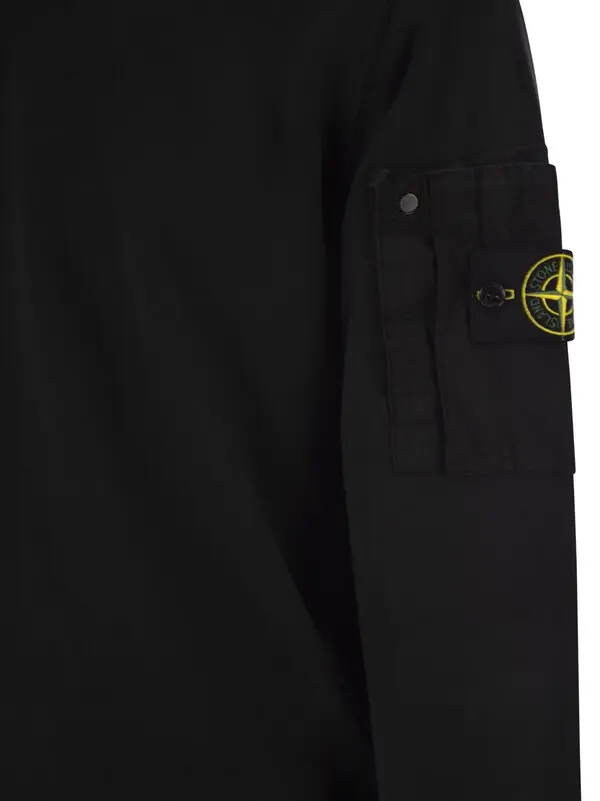 Stone Island Regular Fit Crew Neck Sweatshirt With Seasonal Pocket - Black
