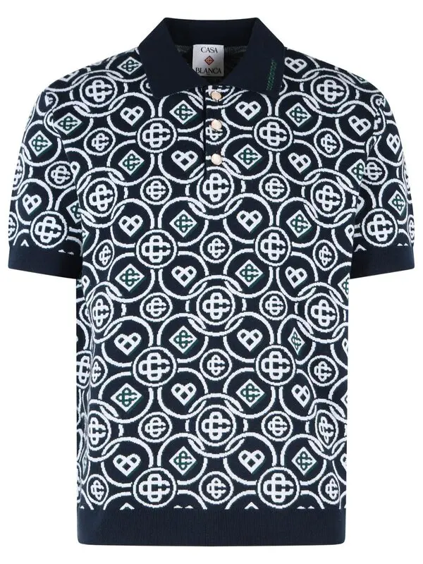 Casablanca Cc Monogram' Navy Cotton Polo Shirt