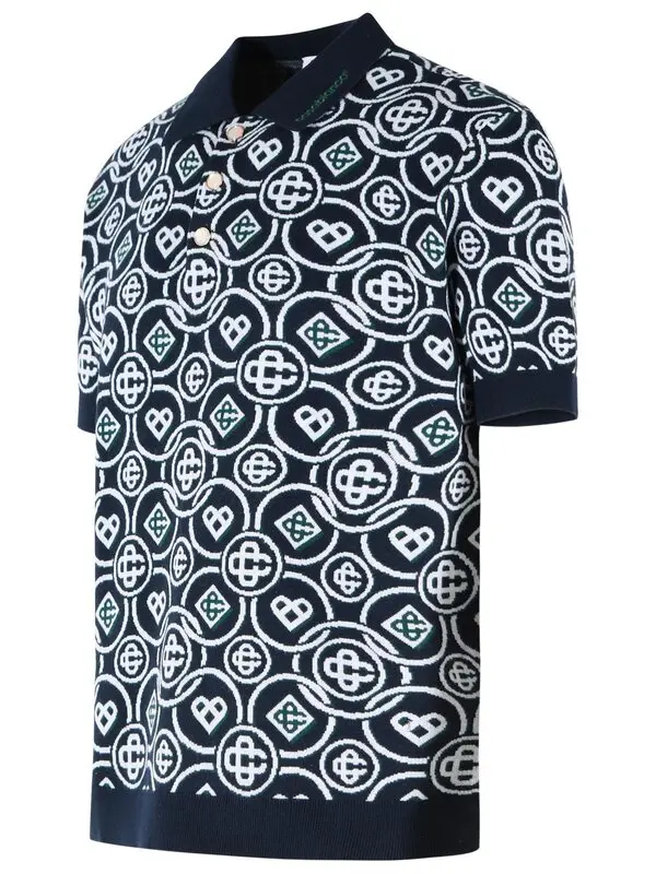 Casablanca Cc Monogram' Navy Cotton Polo Shirt