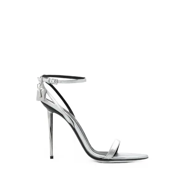 TOM FORD Metallic Leather Padlock Stiletto Sandals - Silver