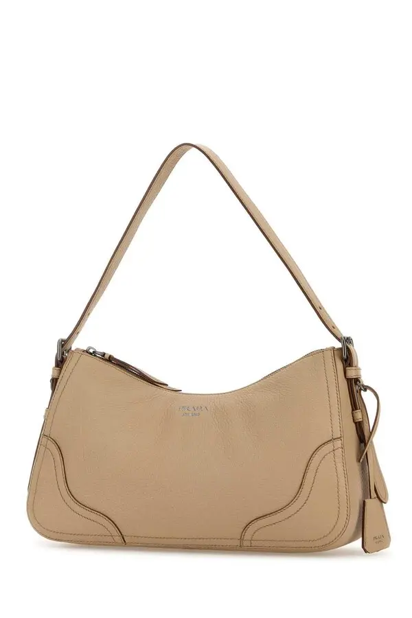 Prada Beige Leather Shoulder Bag - Brown