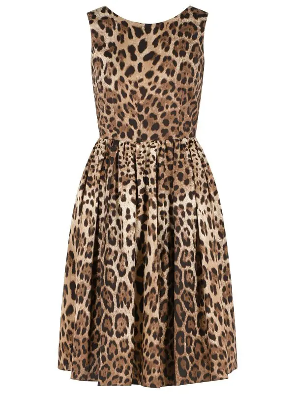 Dolce & Gabbana Leopard Print Cotton Dress - Brown