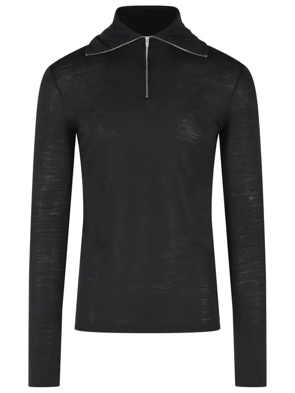 JIL SANDER Virgin Wool Blend Long Sleeve T-shirt - Black